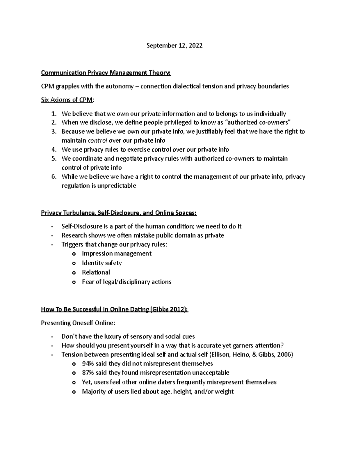 September 12 - Class notes - September 12, 2022 Communication Privacy ...