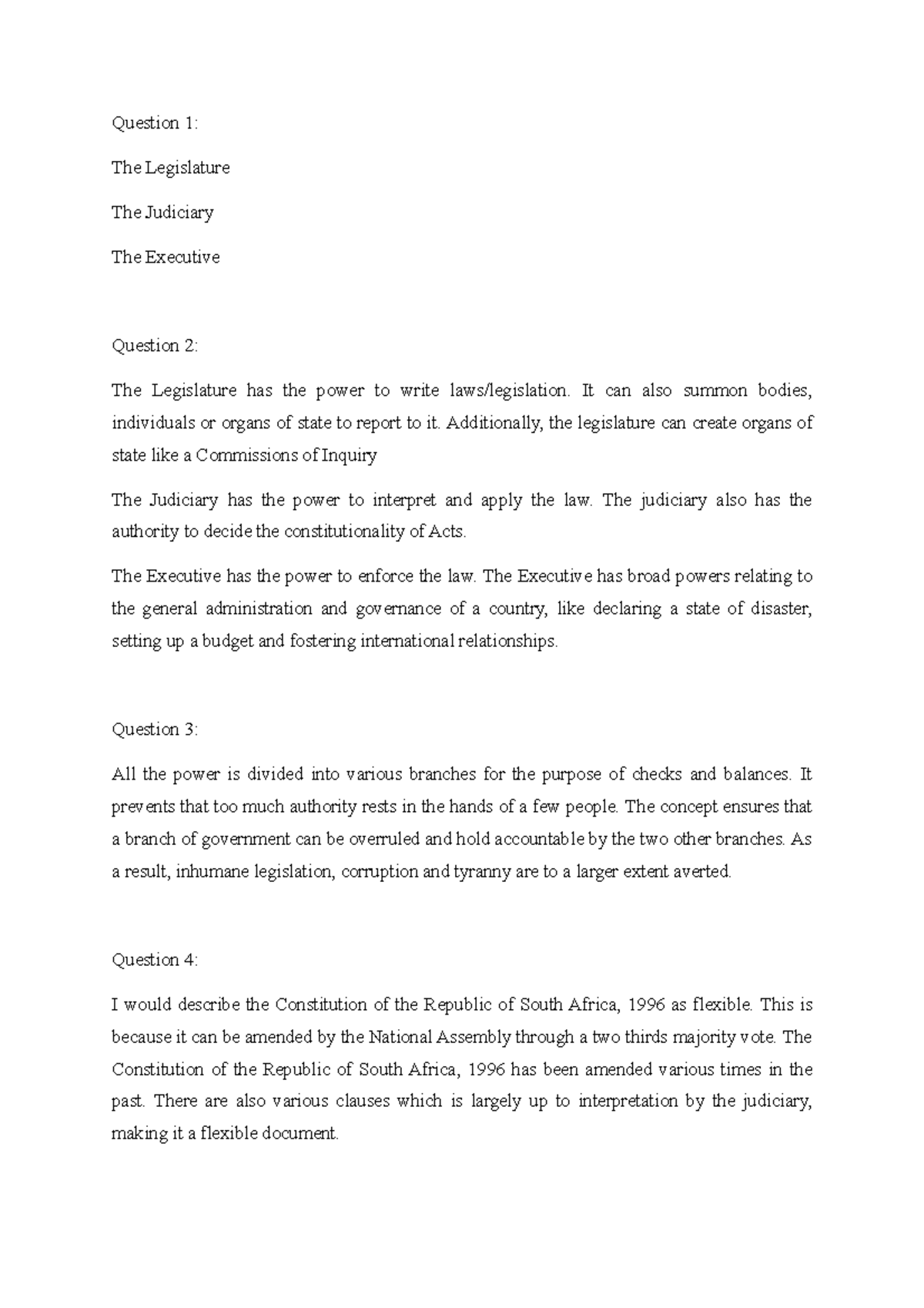 Foundations of Law Government Structure - Question 1: The Legislature ...