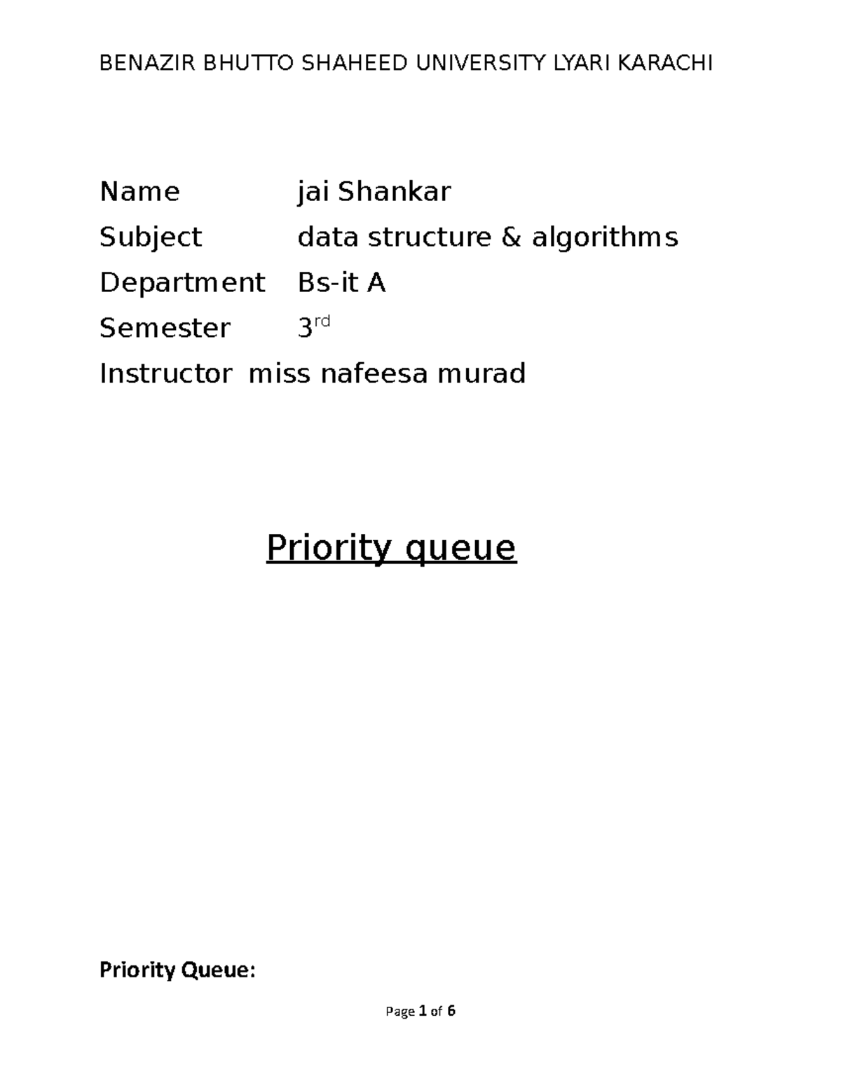 Priority Queue - Lecture notes 2 - Name jai Shankar Subject data ...