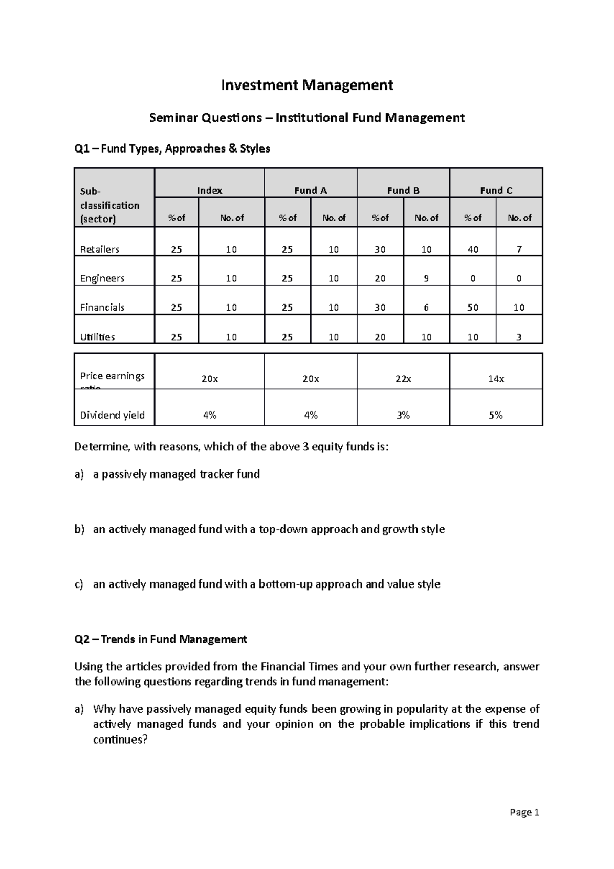 Institutional Fund Management - Seminar Qs - Investment Management ...