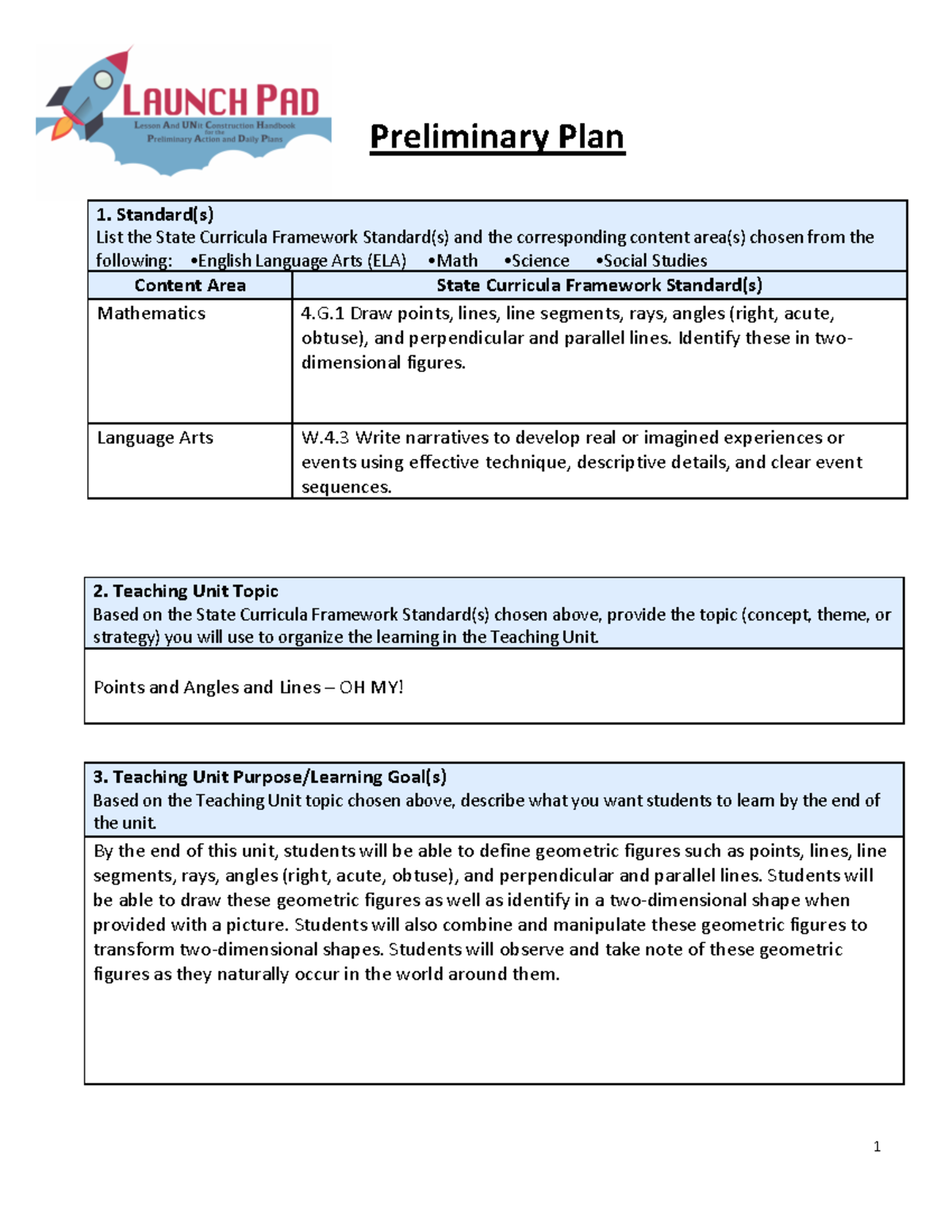 Math Unit Plans Elementary