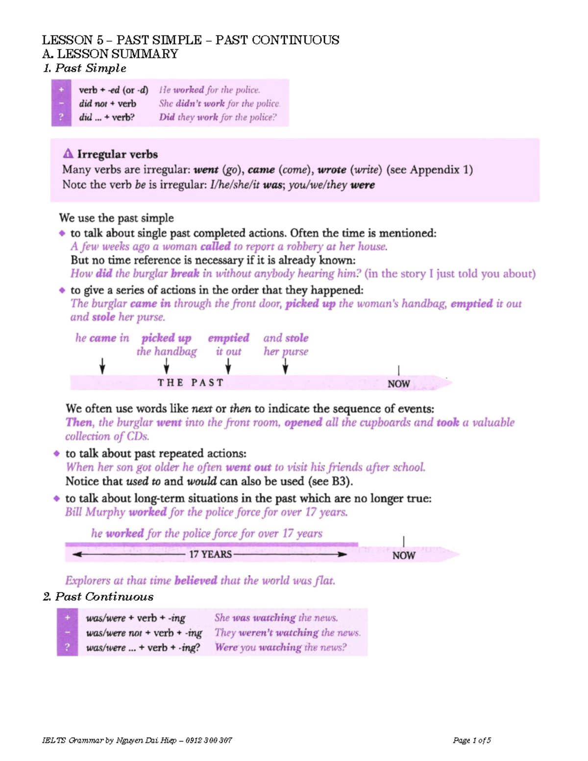 G1- Lesson 5-PAST Simple-PAST Continuous - LESSON 5 – PAST SIMPLE ...