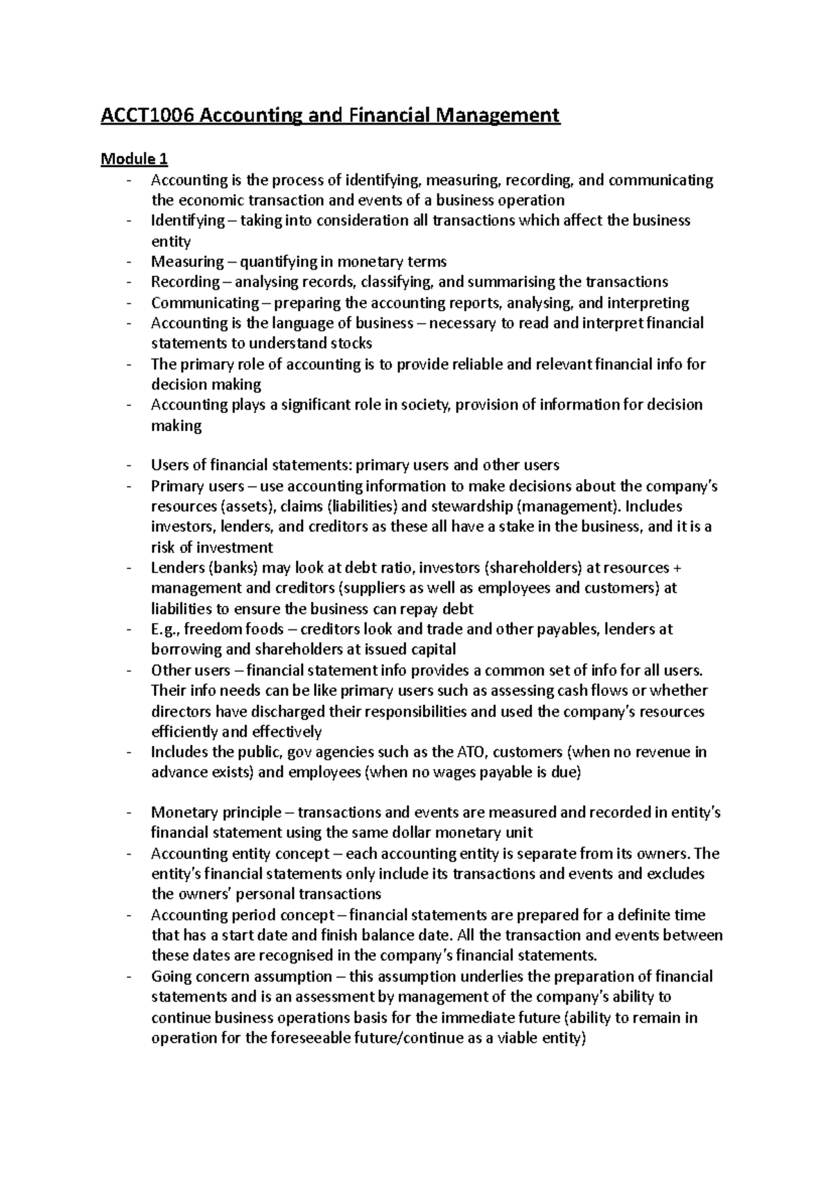 #ACCT1006 - Lecture - ACCT1006 Accounting and Financial Management ...