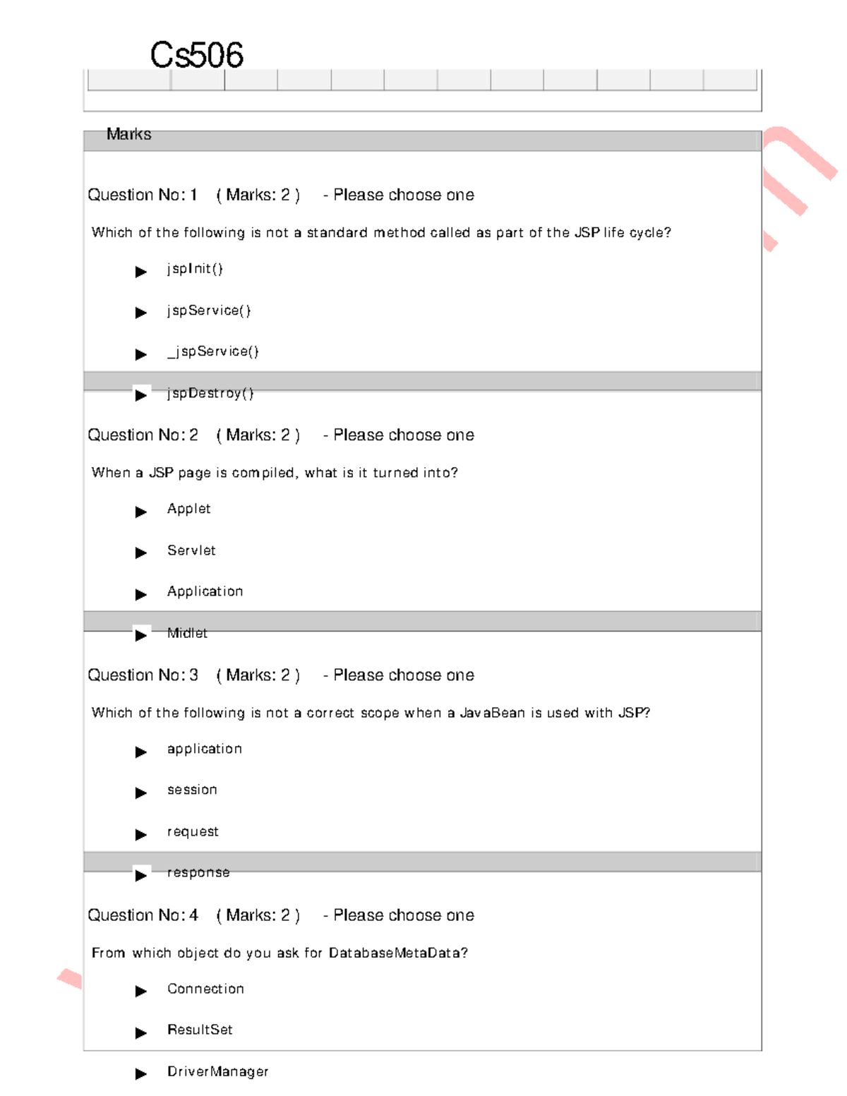 Cs506 final term 2 www - hjjhgjh - vu786 Cs5 06 Marks Question No: 1 ...