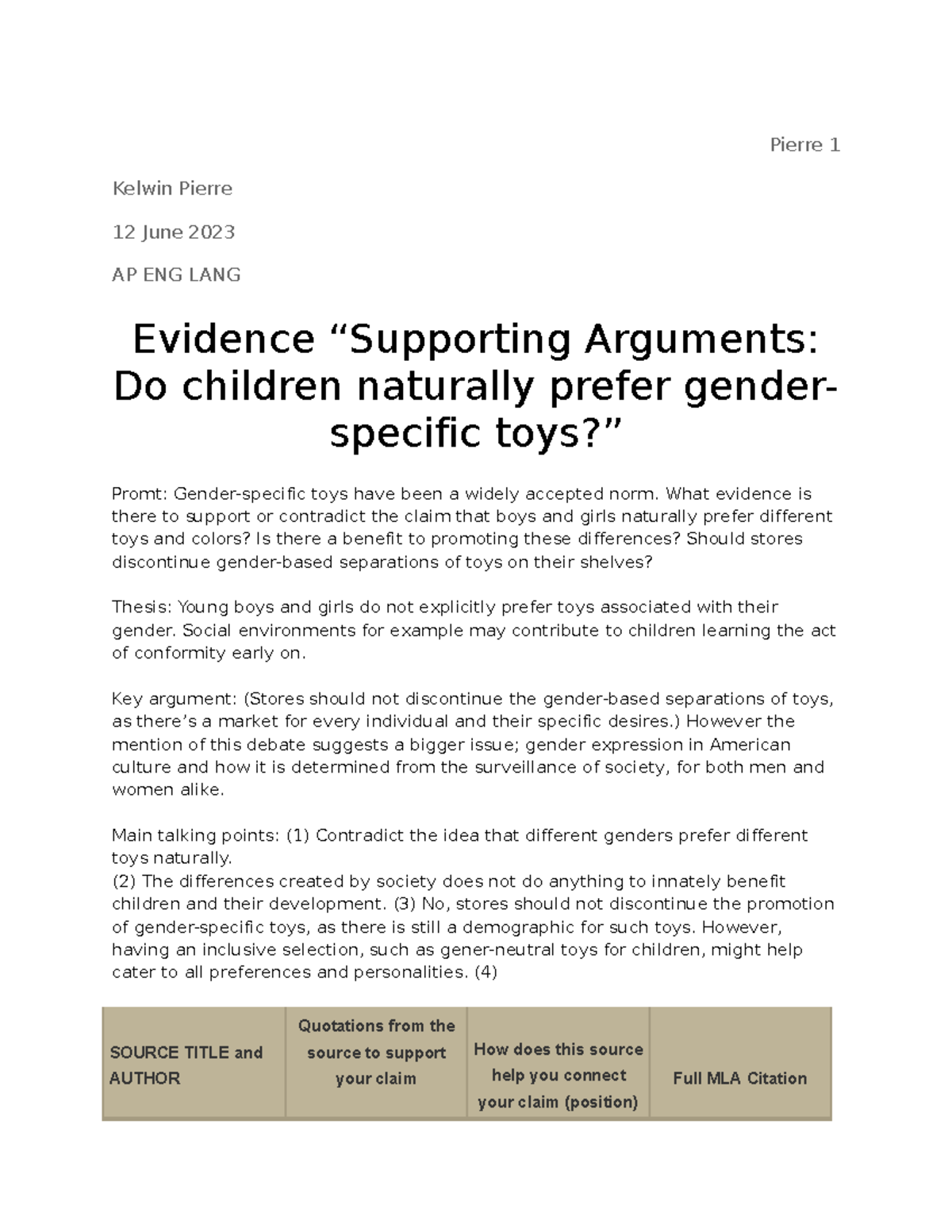 Supporting Arguments Do children naturally prefer gender-specific toys ...