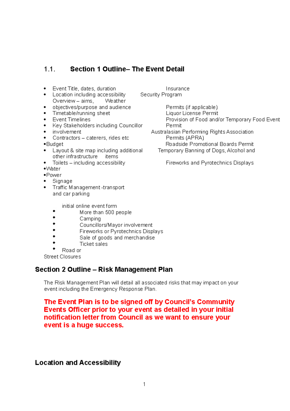 Event planning and procedure handbook - 1. Section 1 Outline– The Event ...