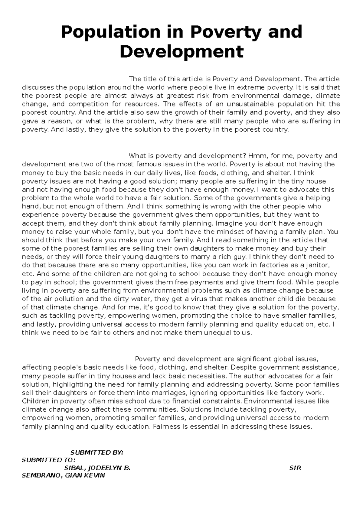 Reaction- Paper-EAPP - Population in Poverty and Development The title ...