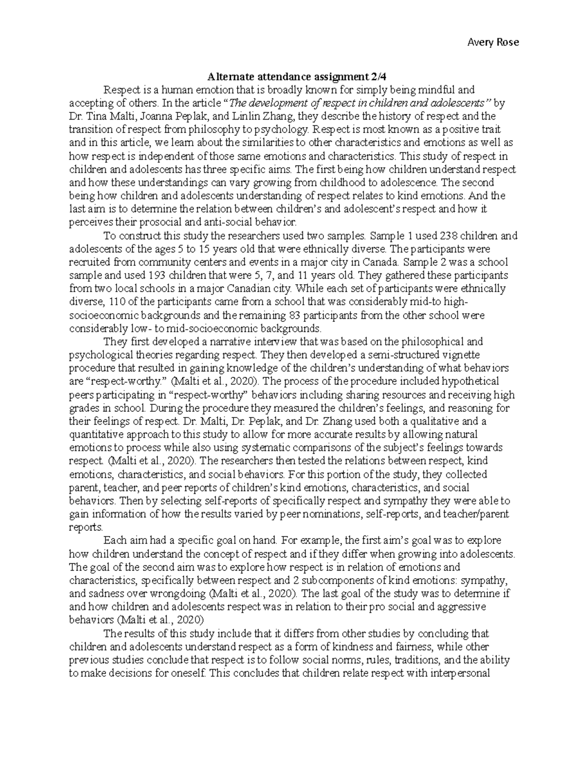 Alternate attendance assignment 2:4 - Avery Rose Alternate attendance ...