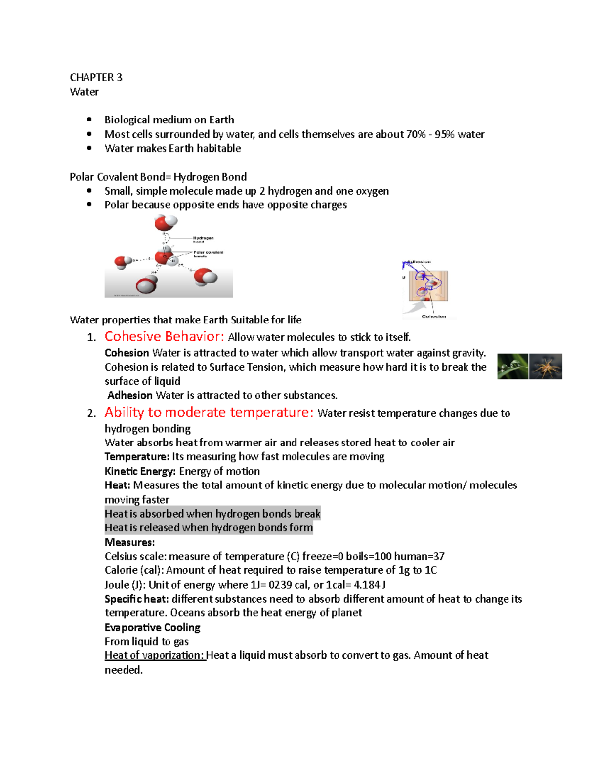 Water Properties - CHAPTER 3 Water Biological medium on Earth Most ...