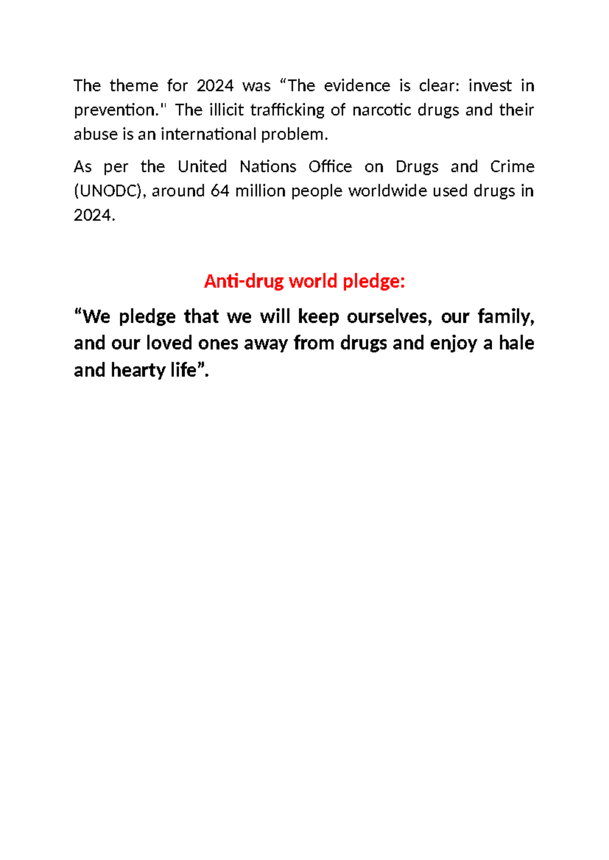 Anti Drug Pledge 2024 - Bba llb - The theme for 2024 was “The evidence ...