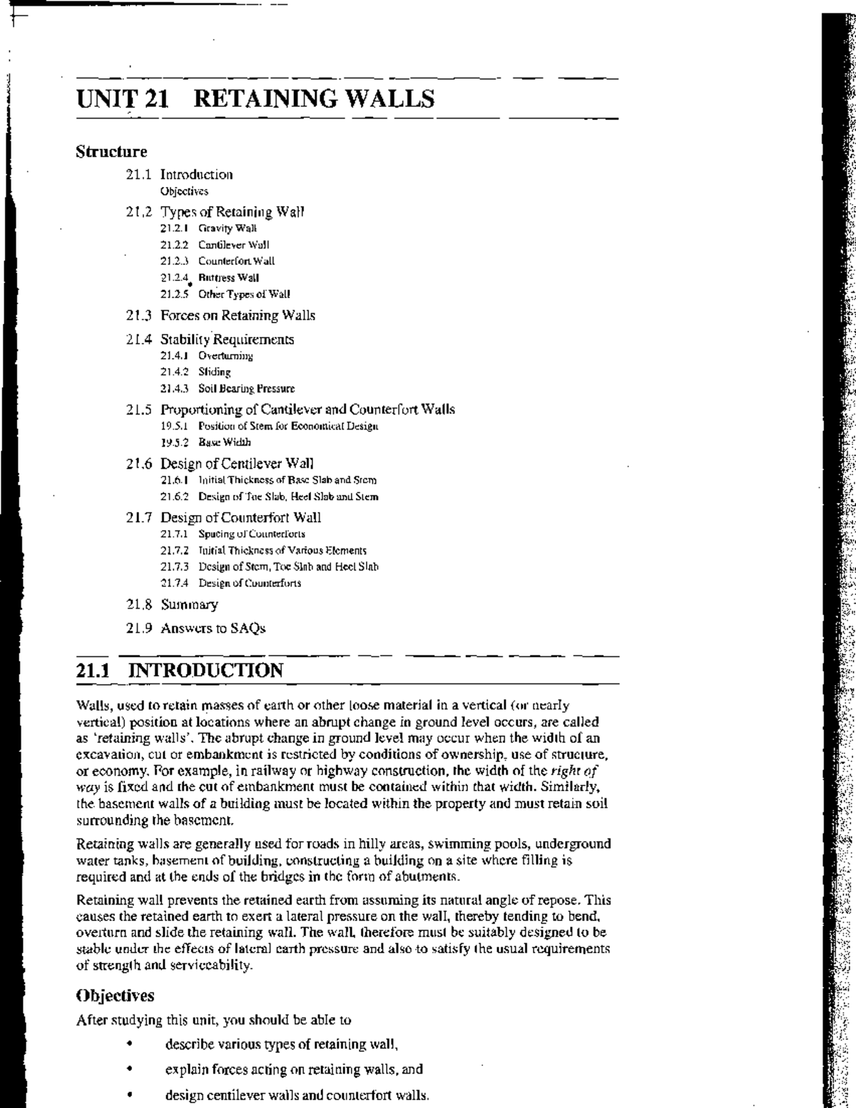 Types of wall - fbvdf - ####### UNIT 21 RETAINING WALLS Structure 2 1 ...