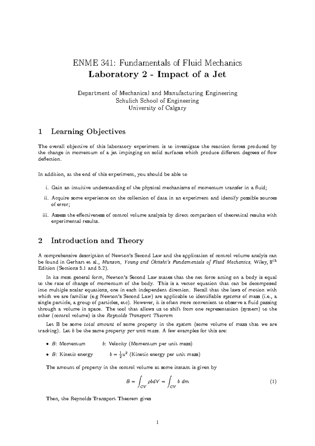 Lab 2 - Impact of a jet - ENME 341: Fundamentals of Fluid Mechanics Laboratory 2 - Impact of a ...