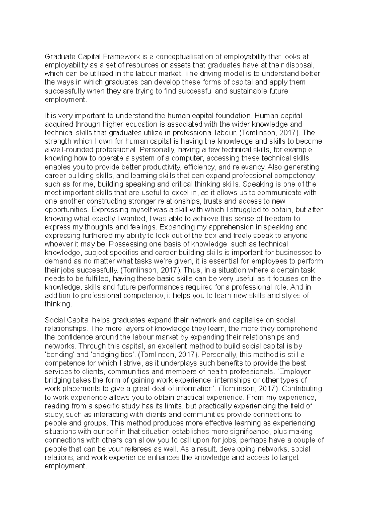 Graduate Capital Framework is a conceptualisation of employability that ...