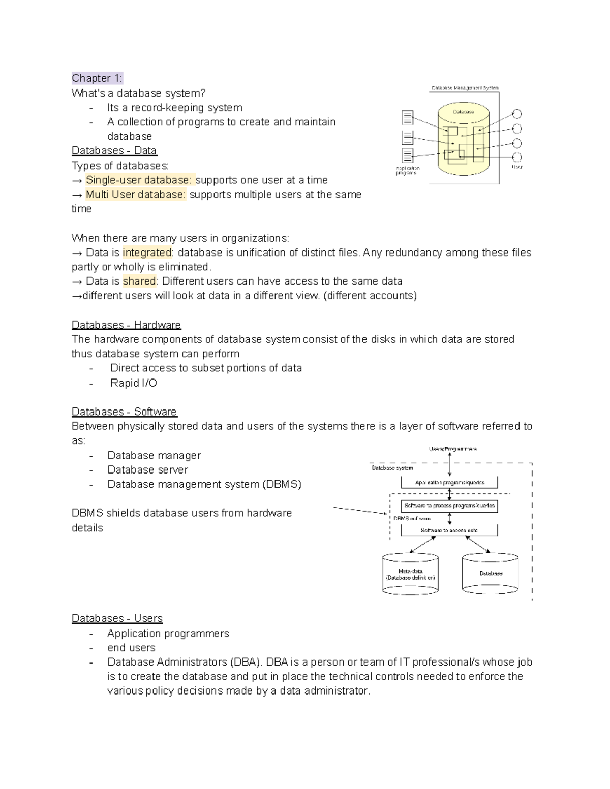CP363 - Notes from the slides and class. - Chapter 1: What's a database ...