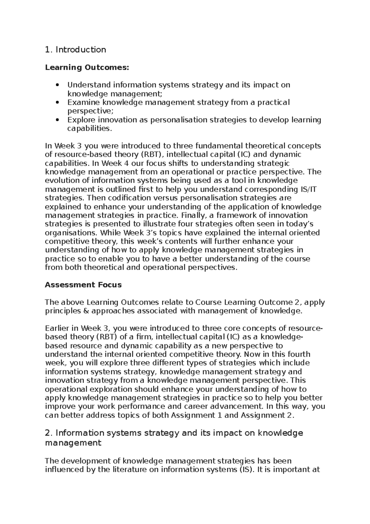 Week 4 Implementing Knowledge Management Strategies in Practice - 1 ...