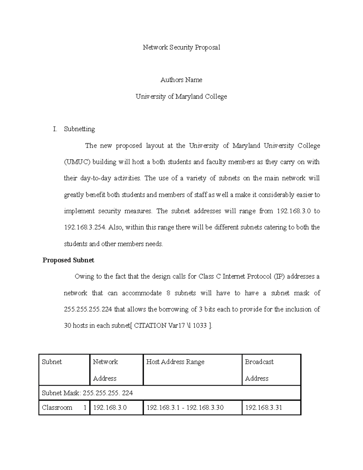 Network Design Proposal - Network Security Proposal Authors Name ...
