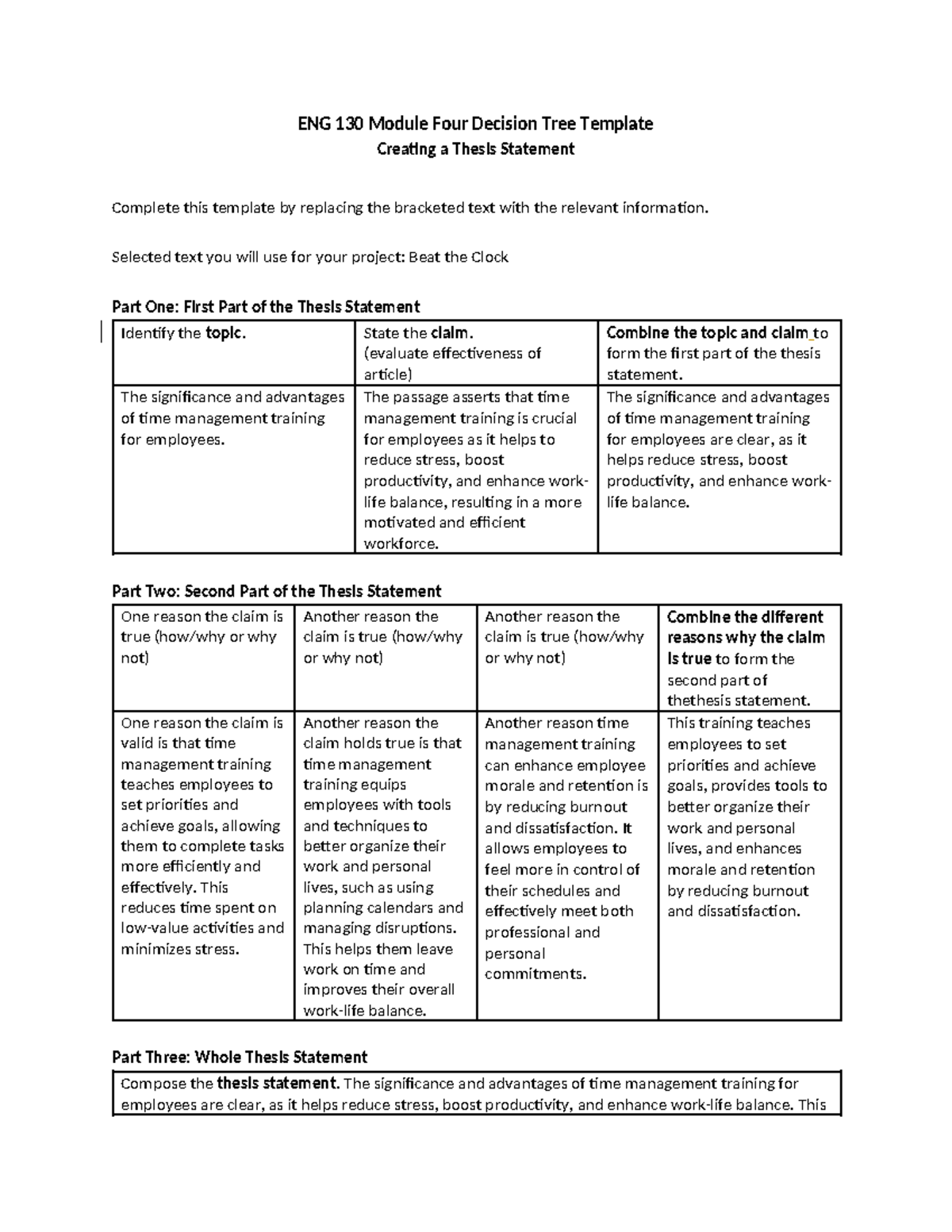 Document - ENG 130 Module Four Decision Tree Template Creating a Thesis ...