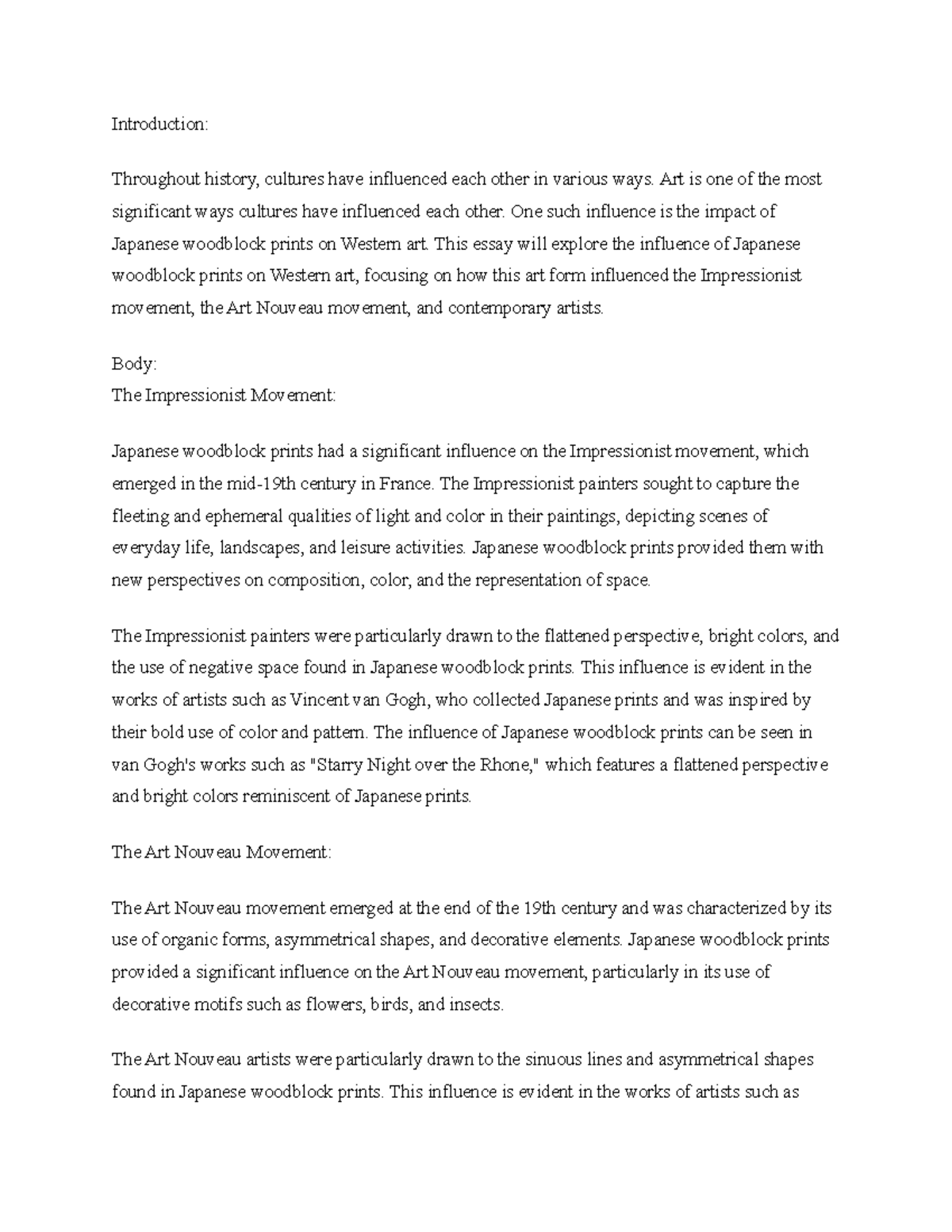 Title The Influence of Japanese Woodblock Prints on Western Art ...