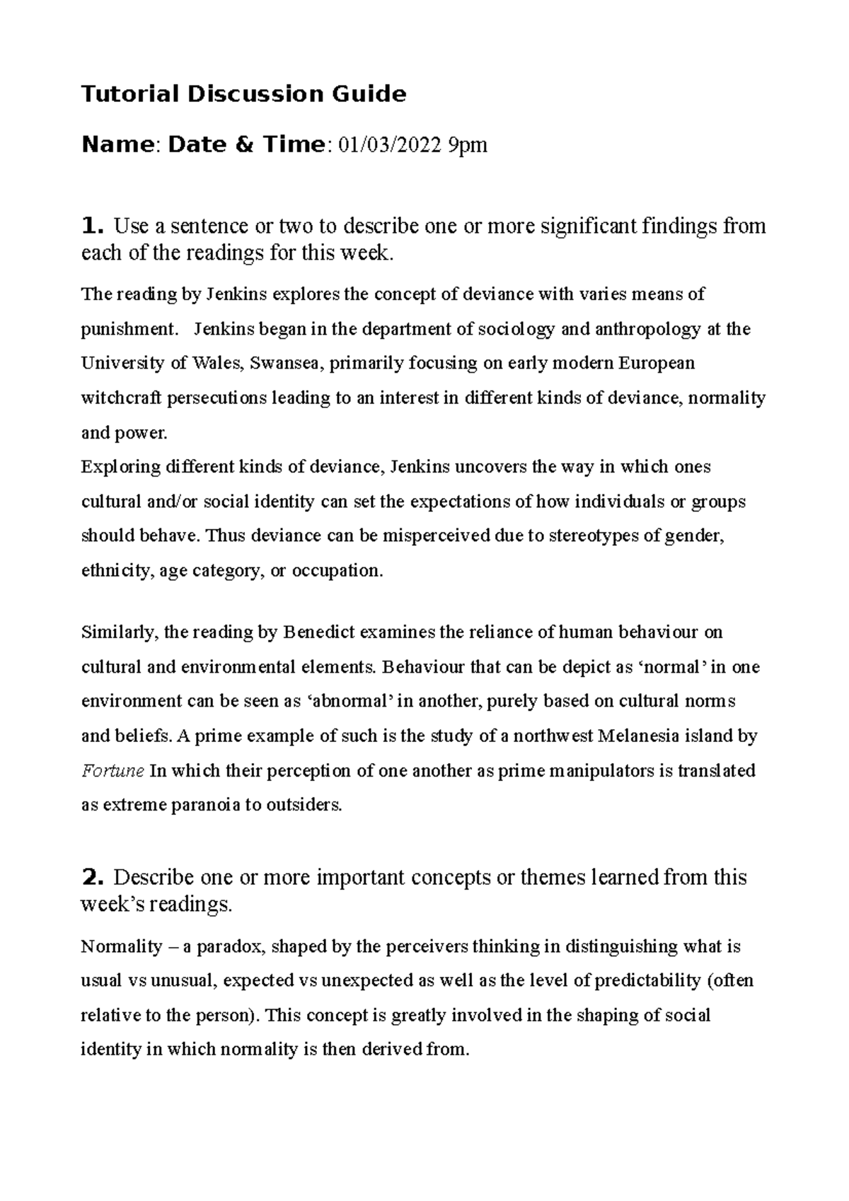 Discussion Guide 1 - Tutorial Discussion Guide Name : Date & Time : 01 ...