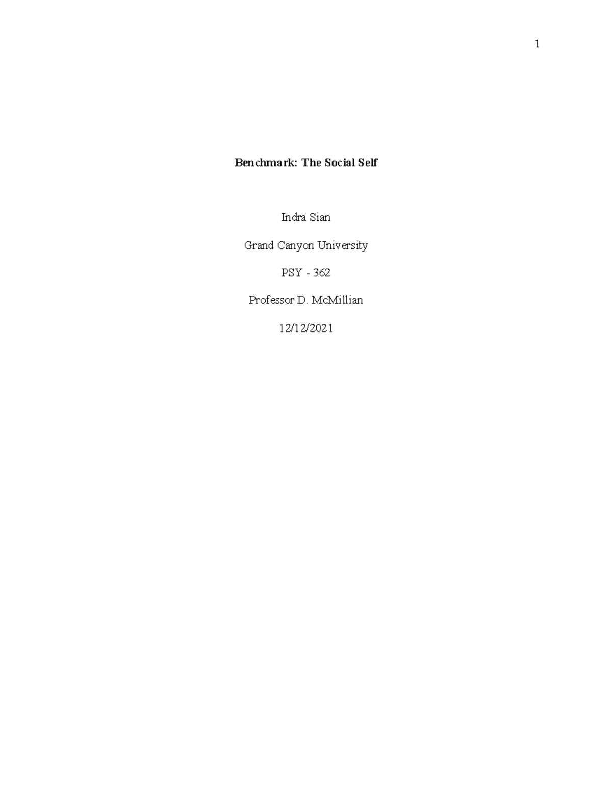 Benchmark - The Social Self paper for benchmark assignment given by GCU ...