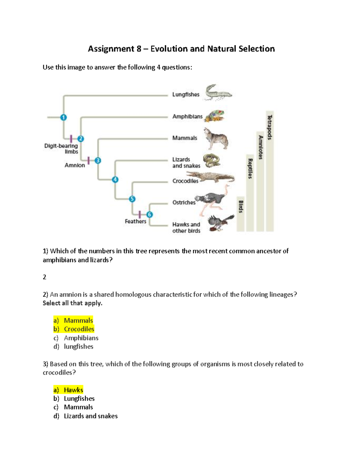 HW8 - Evolution and Natural Selection - Assignment 8 – Evolution and ...