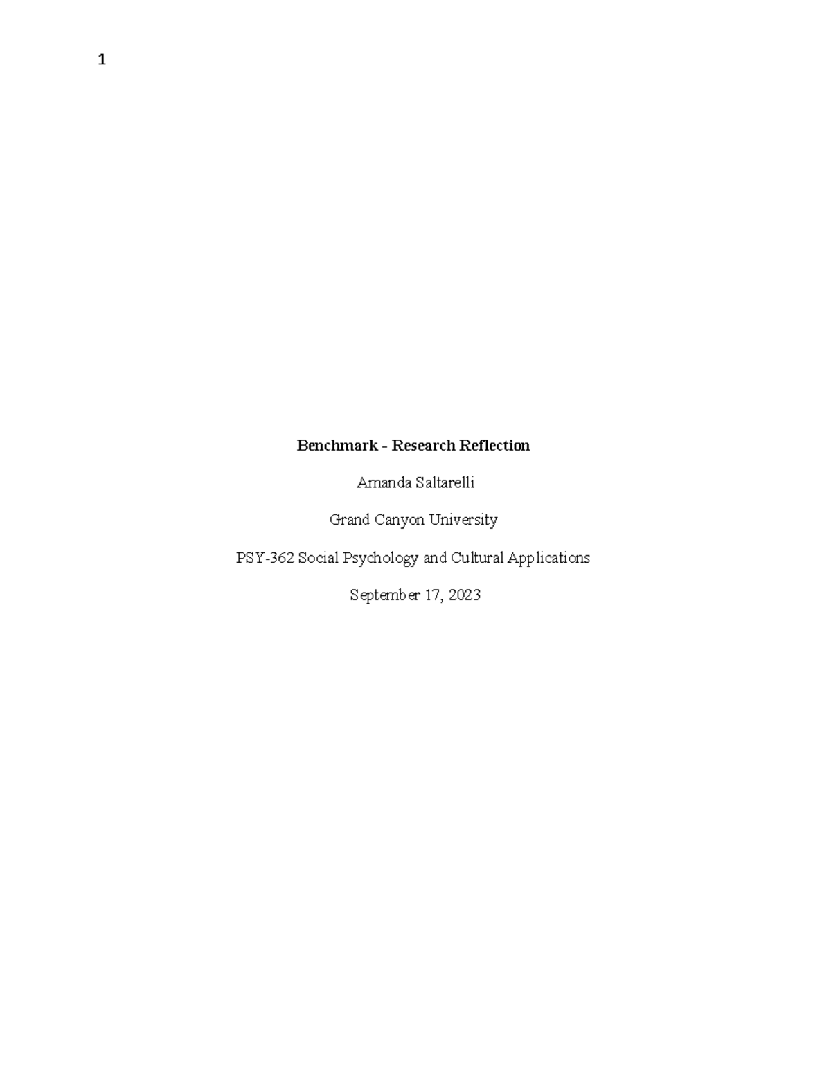 Benchmark- Research - Benchmark - Research Reflection Amanda Saltarelli ...