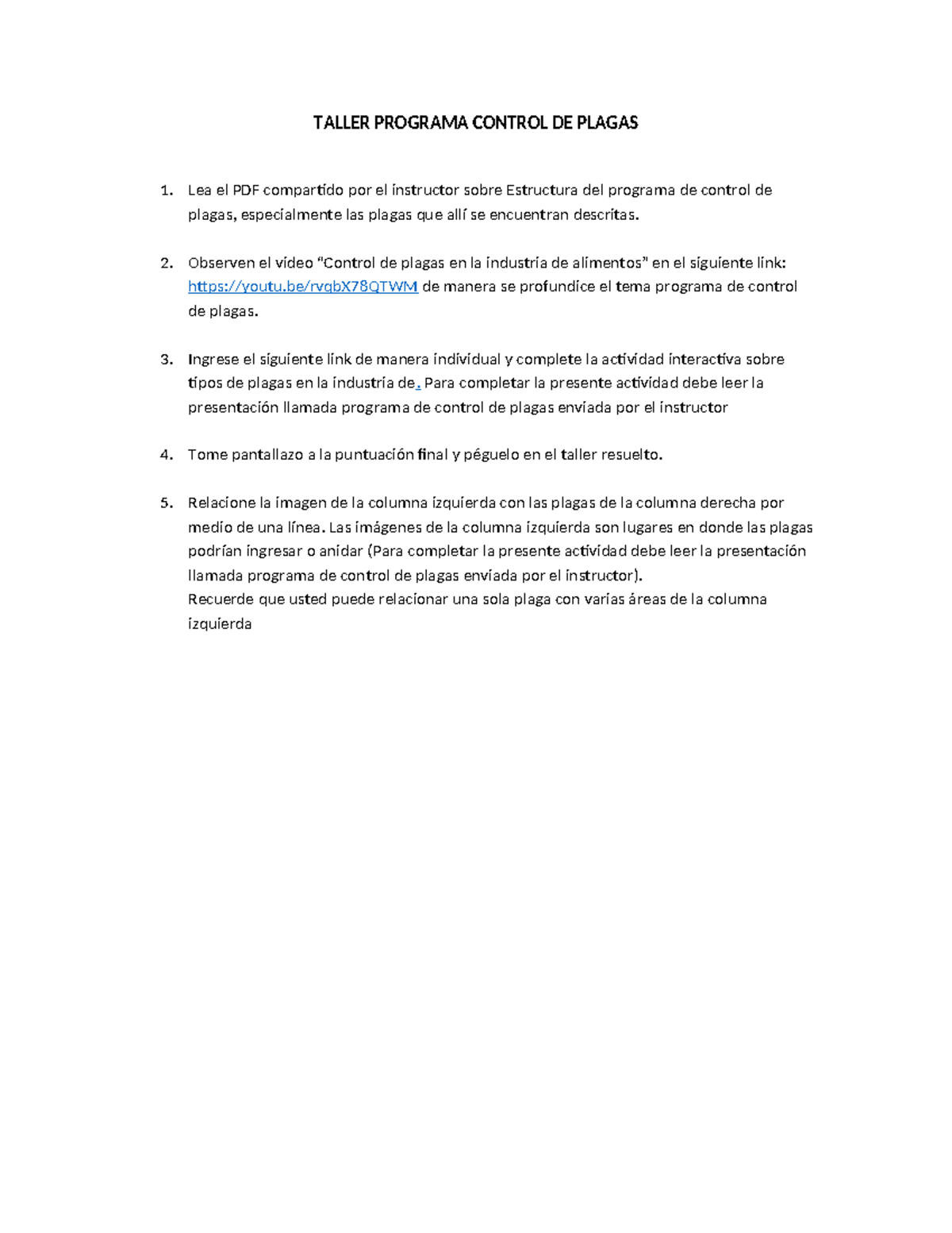 Taller Programa Control DE Plagas - TALLER PROGRAMA CONTROL DE PLAGAS Lea el PDF compartido por ...