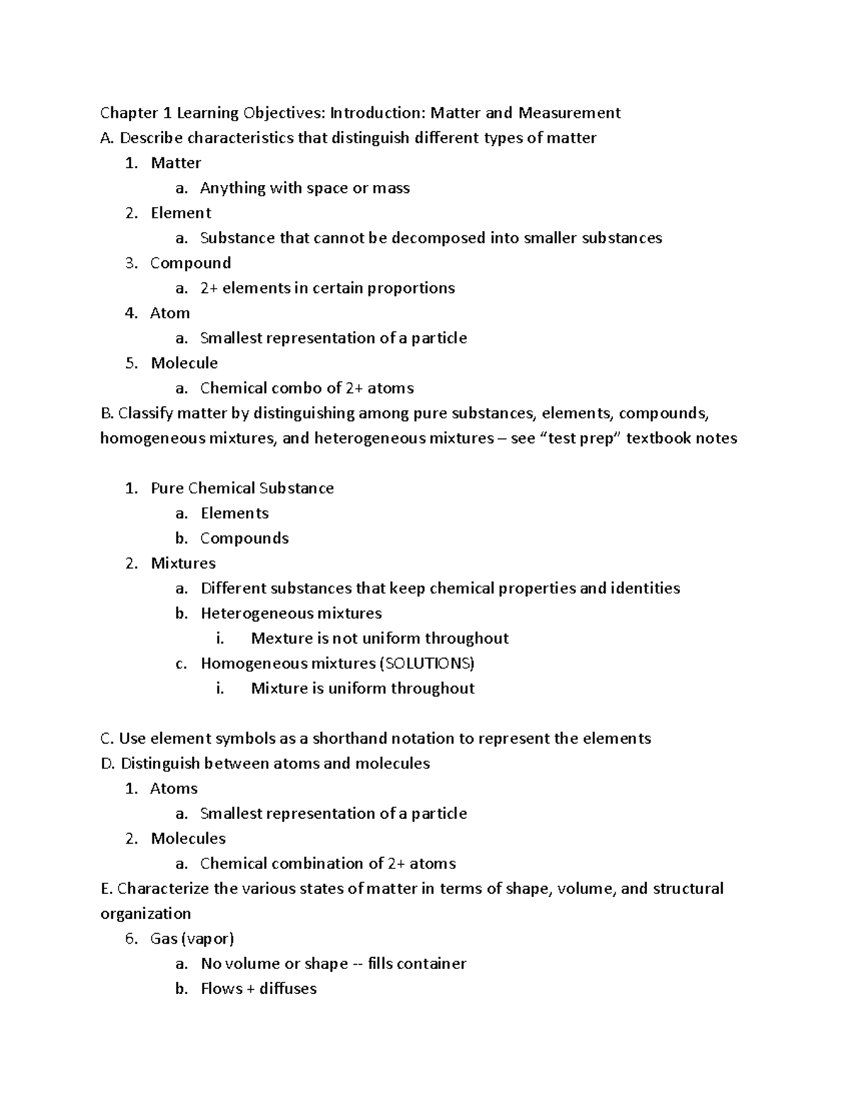 UNIT 1 Study Guide Principles of Chemistry I - Chapter 1 Learning ...