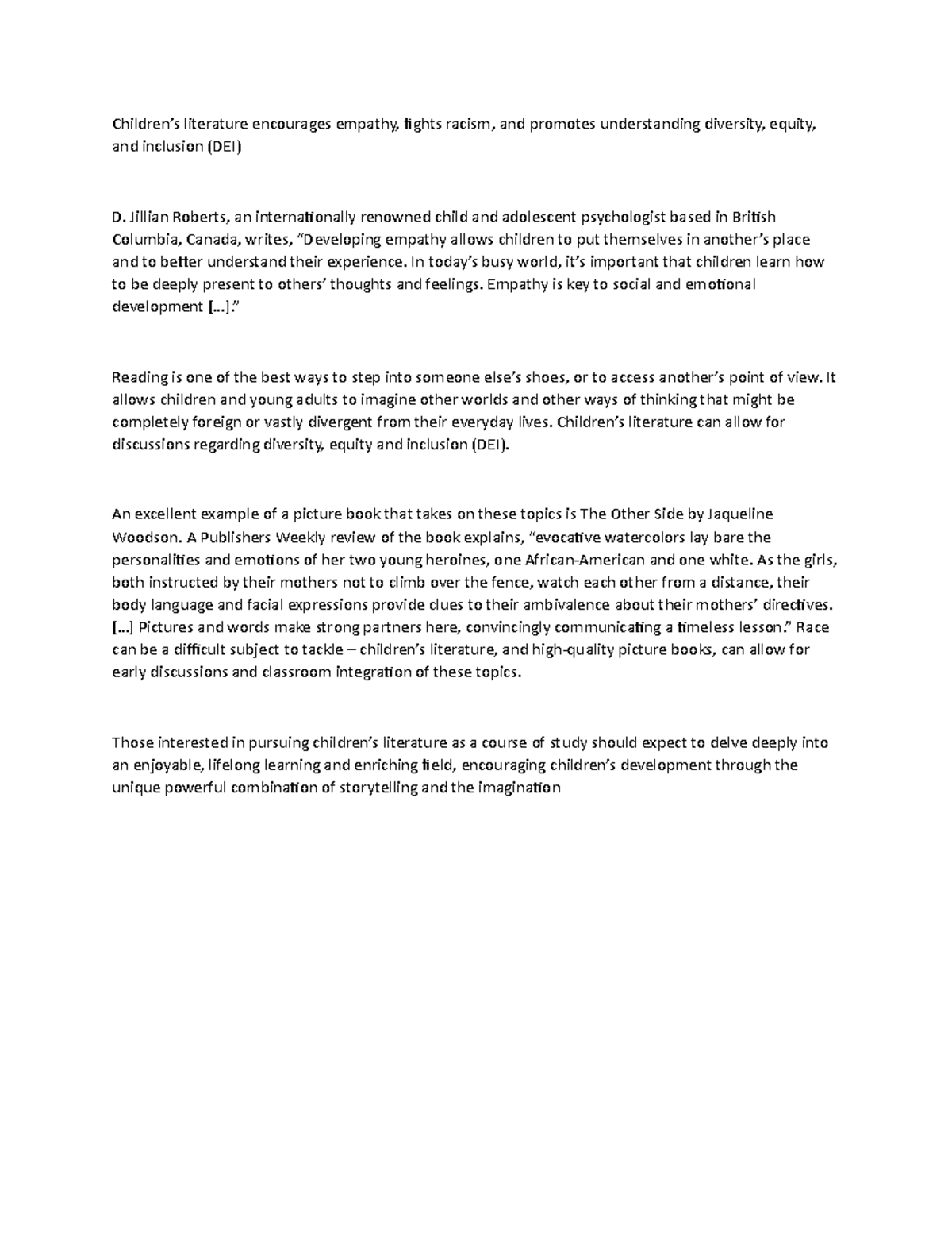 Children's Literature - Children’s literature encourages empathy ...