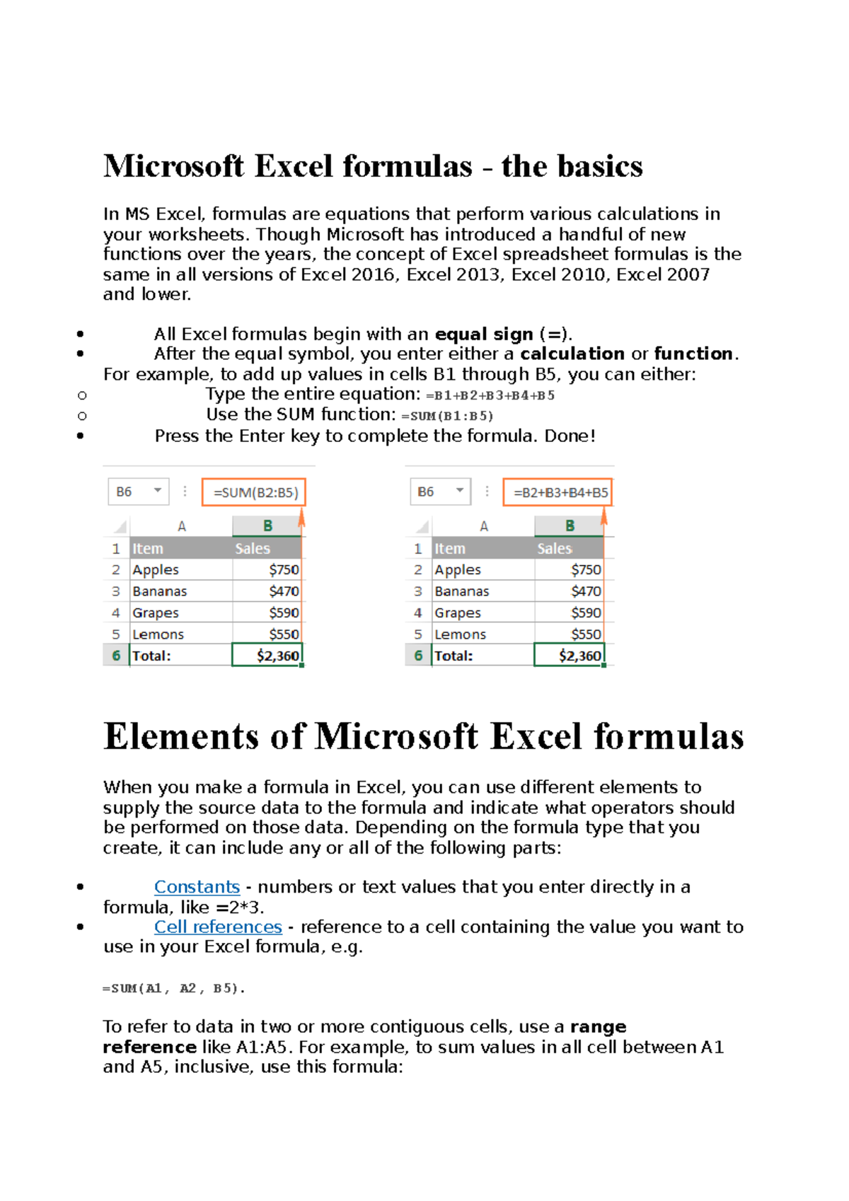 Microsoft Excel excercises- lab - Microsoft Excel formulas - the basics ...