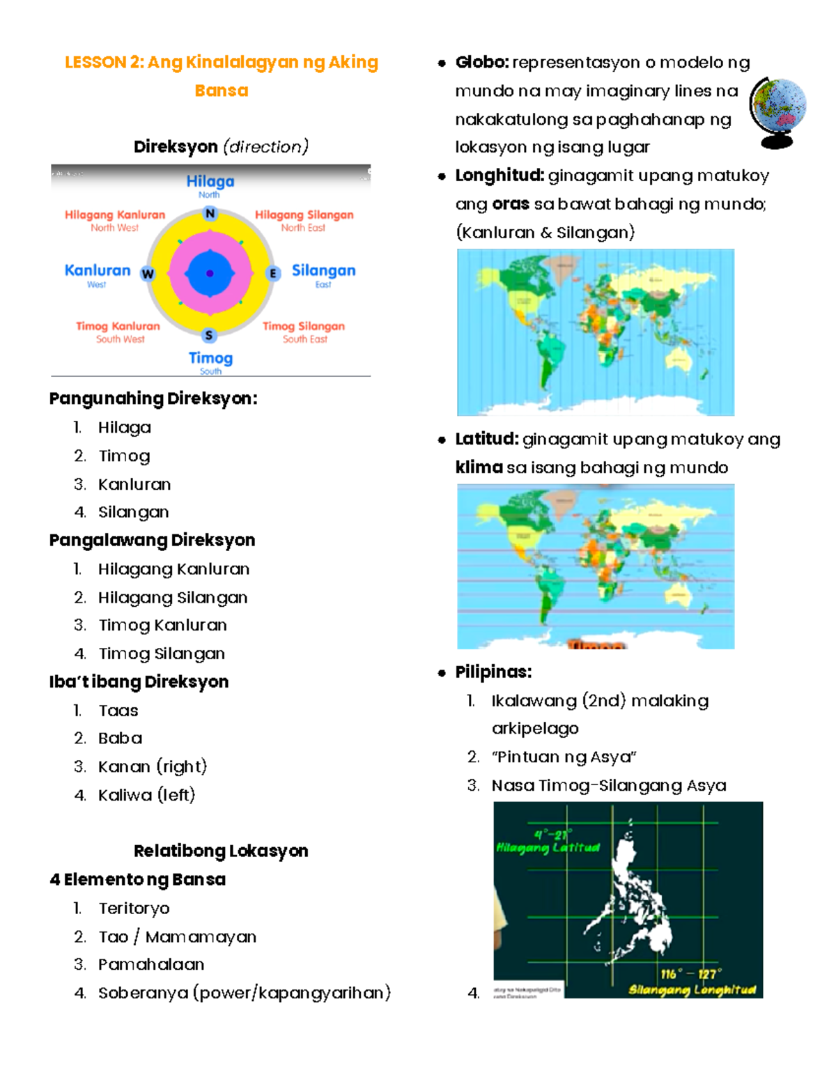[AP] Lesson 2 Ang Kinalalagyan ng Aking Bansa - LESSON 2: Ang ...