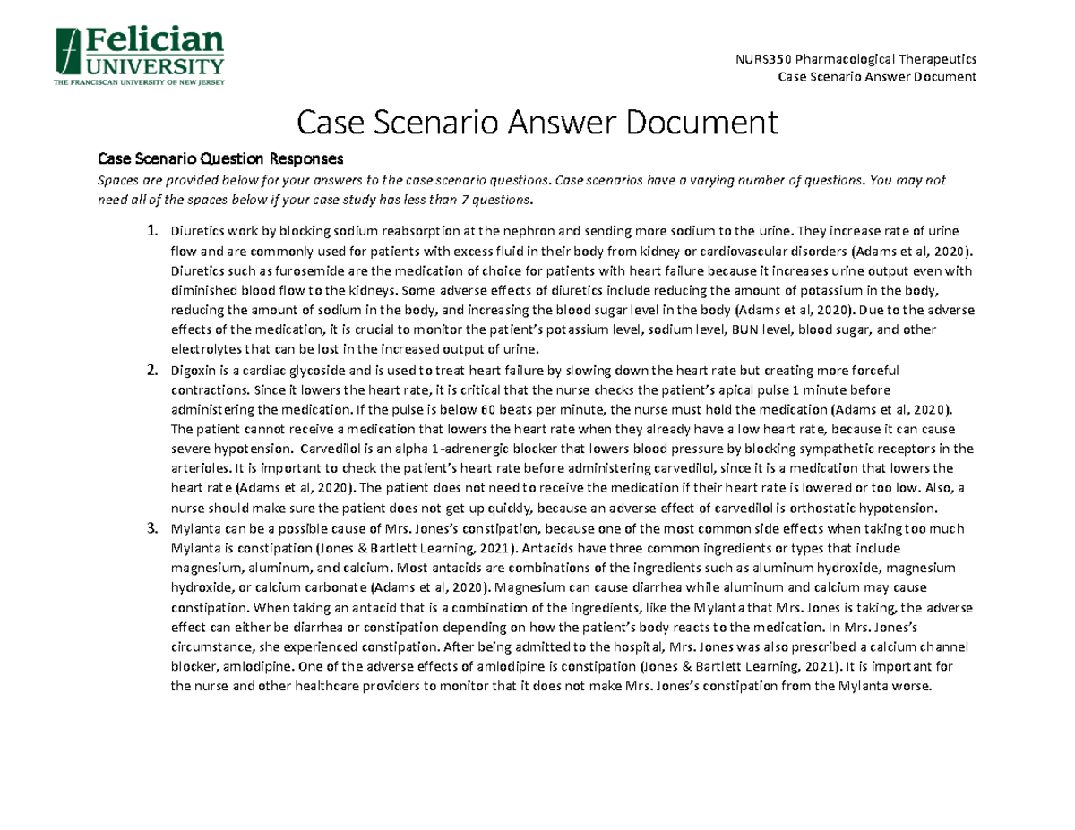 Pharm case study 4 - cardiovascular and GI - NURS350 Pharmacological ...