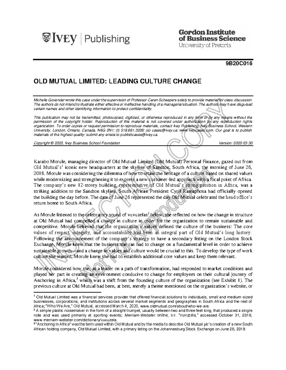 Old Mutual - lecture note - 9B20C OLD MUTUAL LIMITED: LEADING CULTURE ...