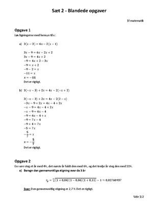 Sæt 4 - Blandede opgaver - 1 Sæt 4 - Blandede opgaver Opgave 1 Et andengradspolynomium p er ...