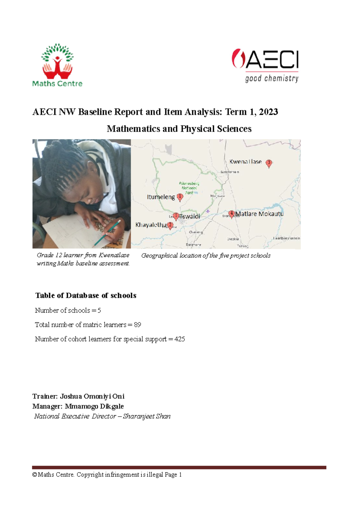 AECI-NW Baseline Report Term 1 2023 Joshua - AECI NW Baseline Report and Item Analysis: Term 1 ...