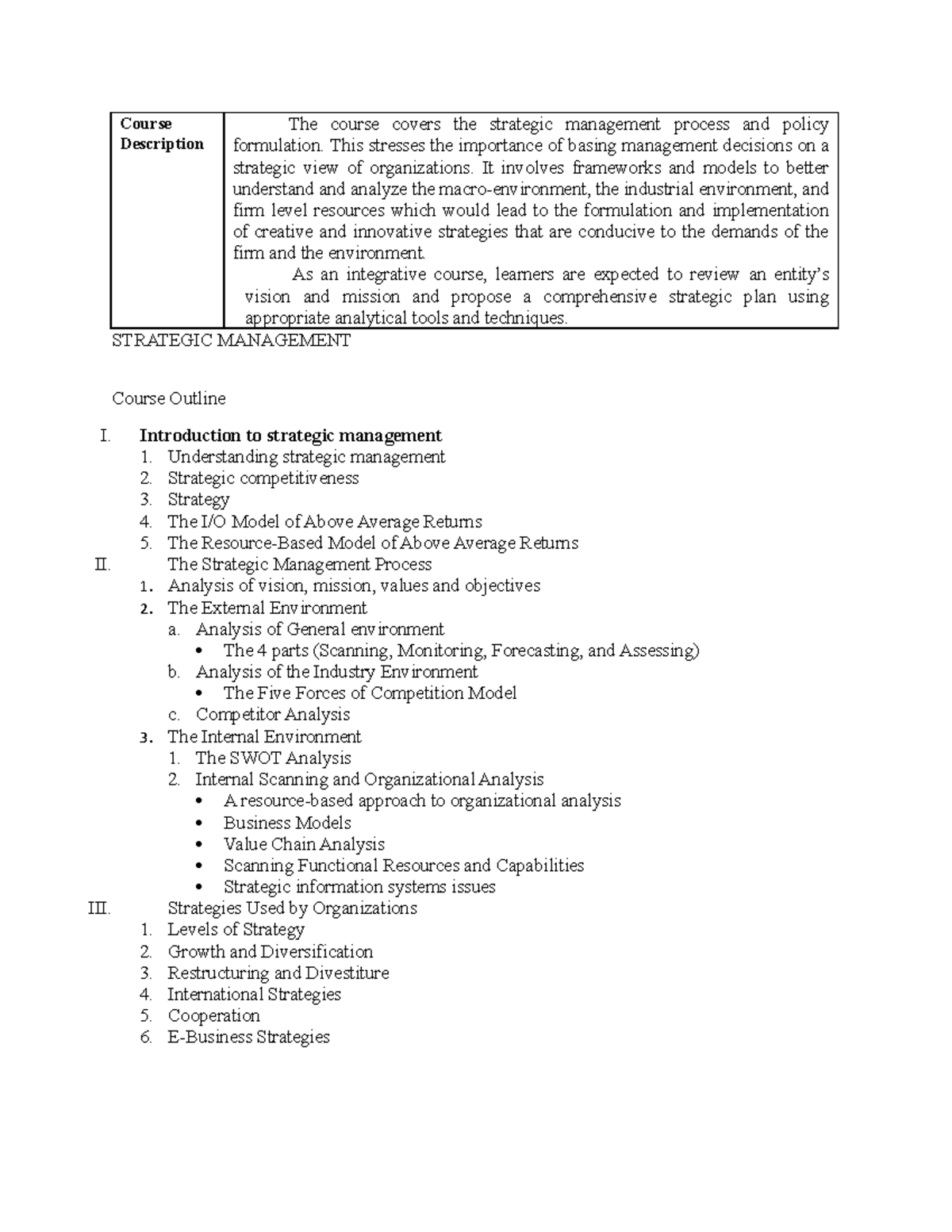Strate Man-Course-Outline 1st-Sem - Course Description The course ...