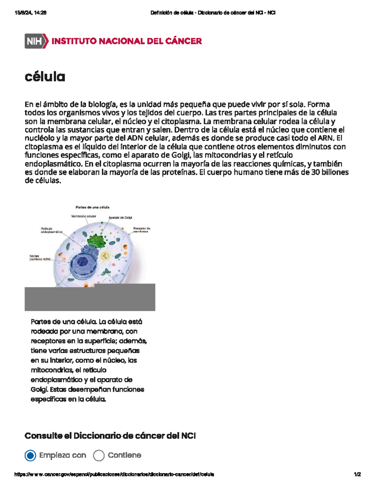 La cel - pep - 14:28 Definición de célula Diccionario de cáncer del NCI ...