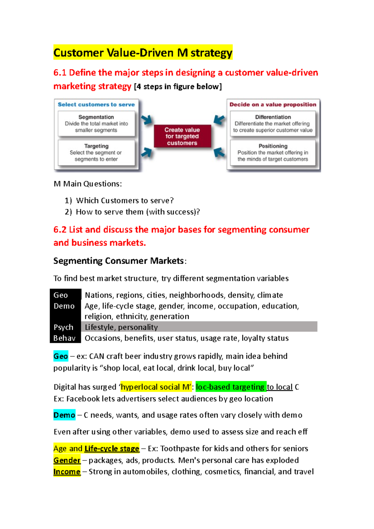 COMM 223 - Chapter 6 - Customer Value-Driven M strategy 6 Define the ...