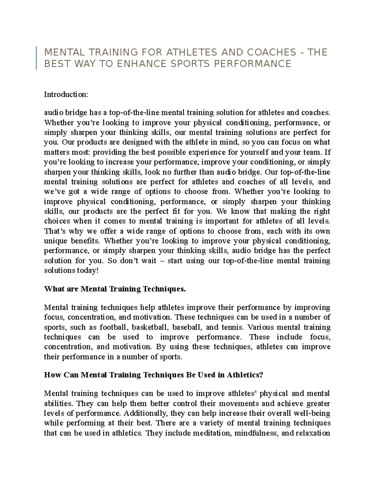 Mental Training FOR Athletes AND Coaches - THE BEST WAY TO Enhance ...