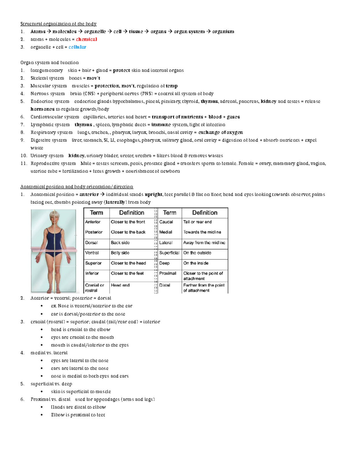 Lecture 1 Intro to Anatomy - Structural organization of the body Atoms ...