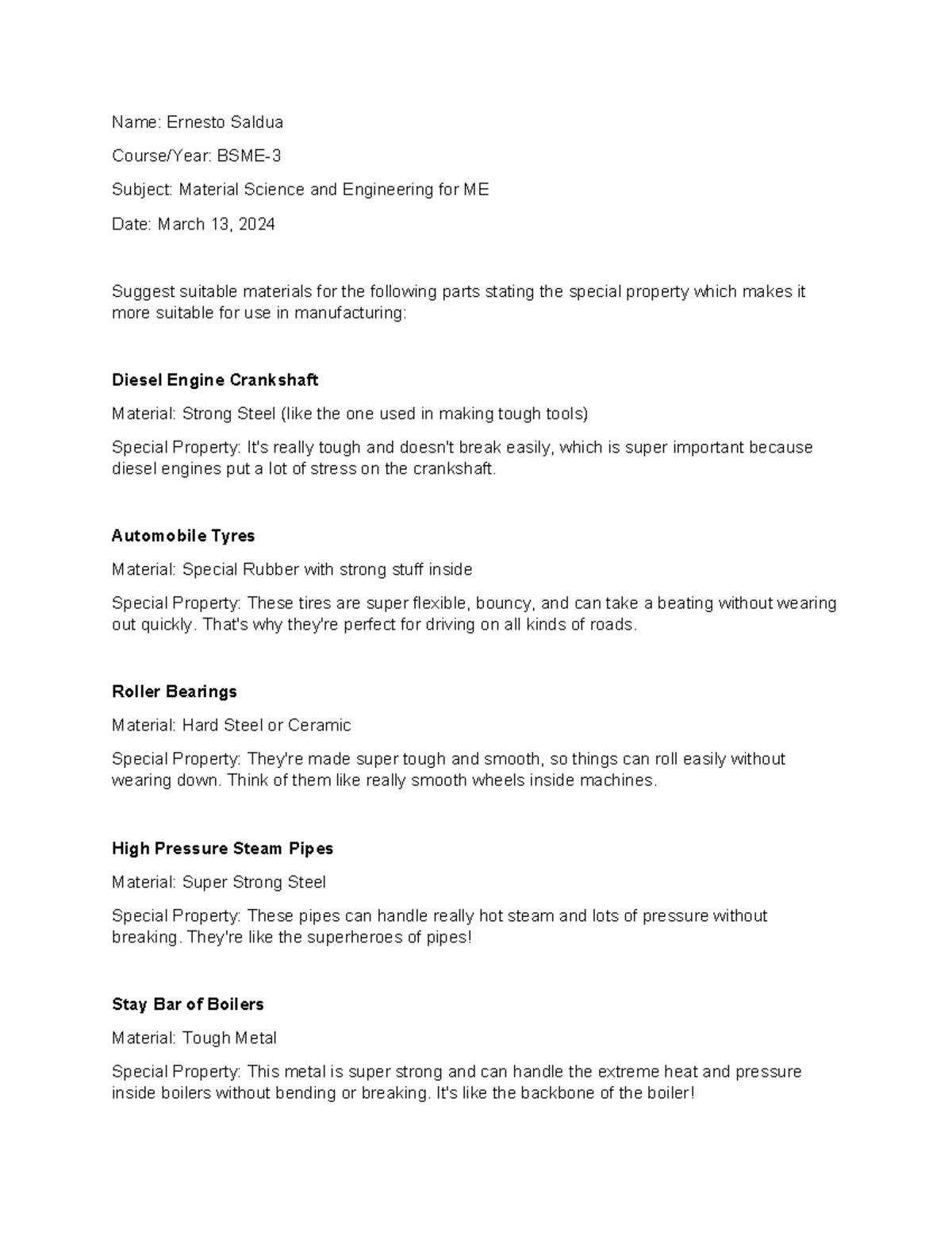 Assignment 1 - Lectures - Name: Ernesto Saldua Course/Year: BSME ...