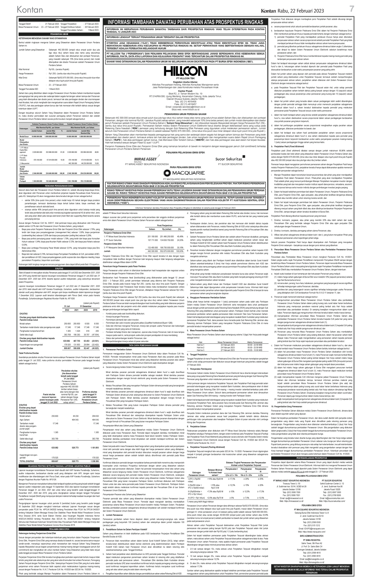 Informasi Tambahan Prospektus Ringkas Hillcon (Koran Kontan) - Kontan Kontan Rabu, 22 Februari ...