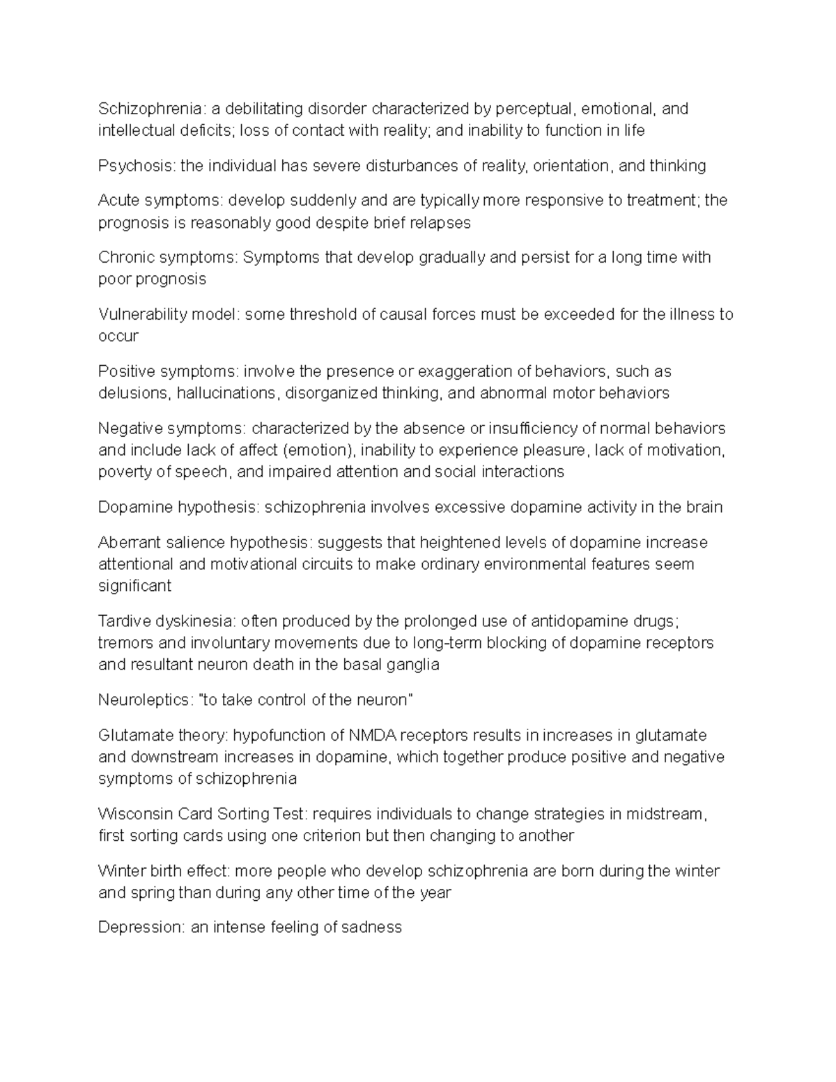 Physiological Psychology Chapter 14 Vocab - Schizophrenia: a ...