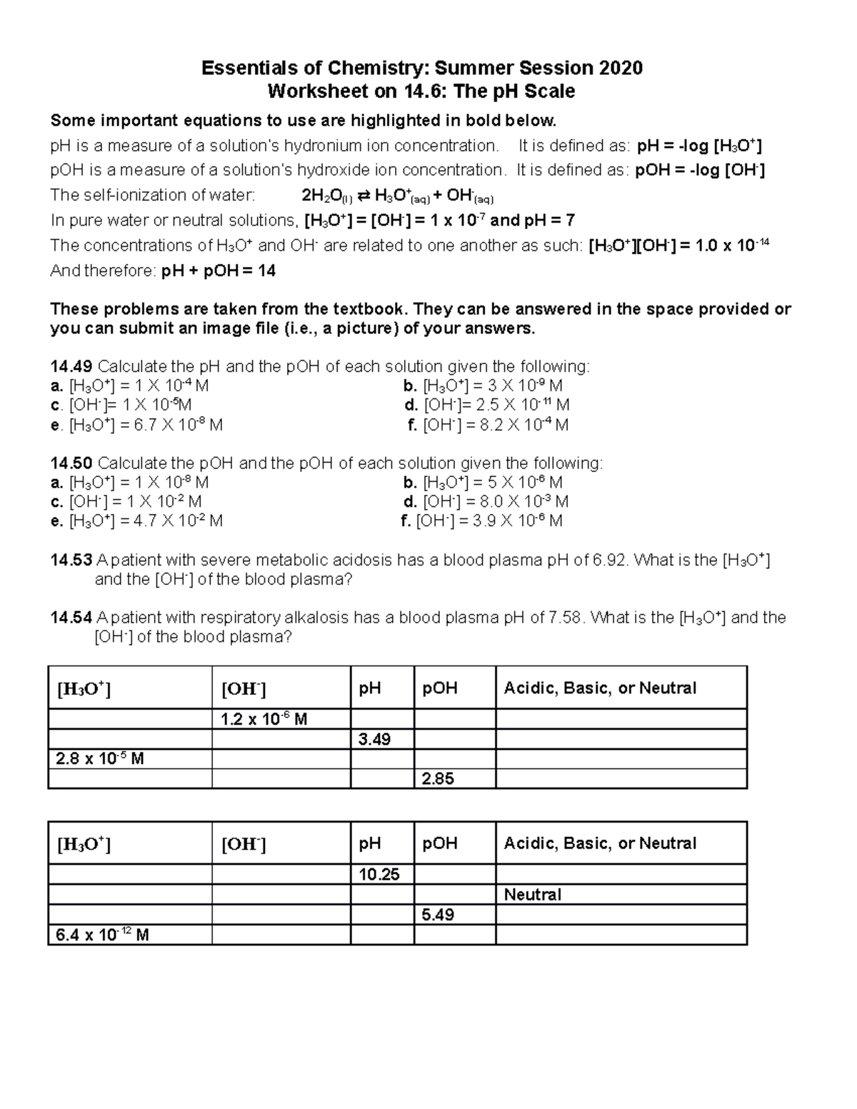Worksheet calculations chem - Essentials of Chemistry: Summer Session ...