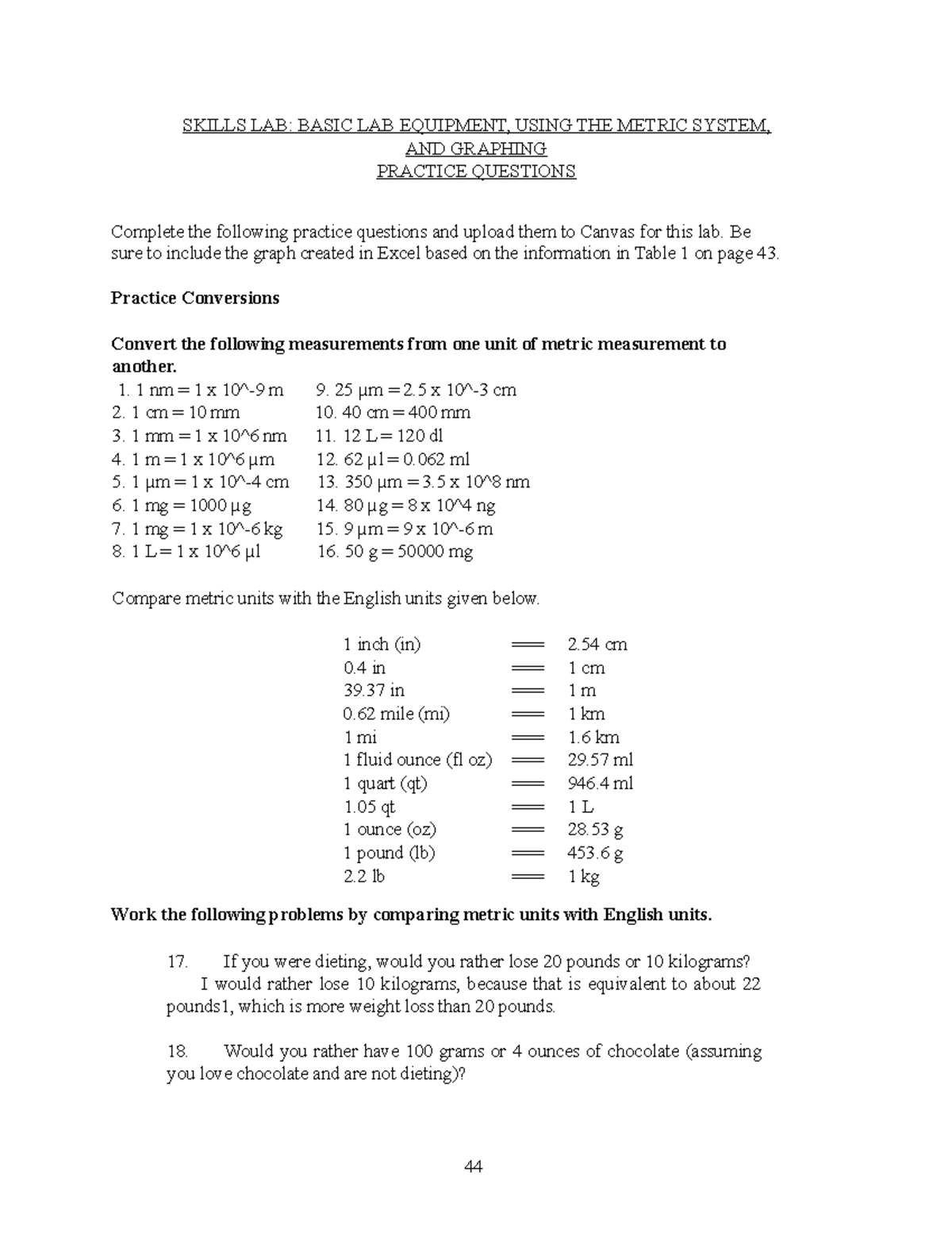 Skills Lab 1 Practice(Mariamu) - SKILLS LAB: BASIC LAB EQUIPMENT, USING ...