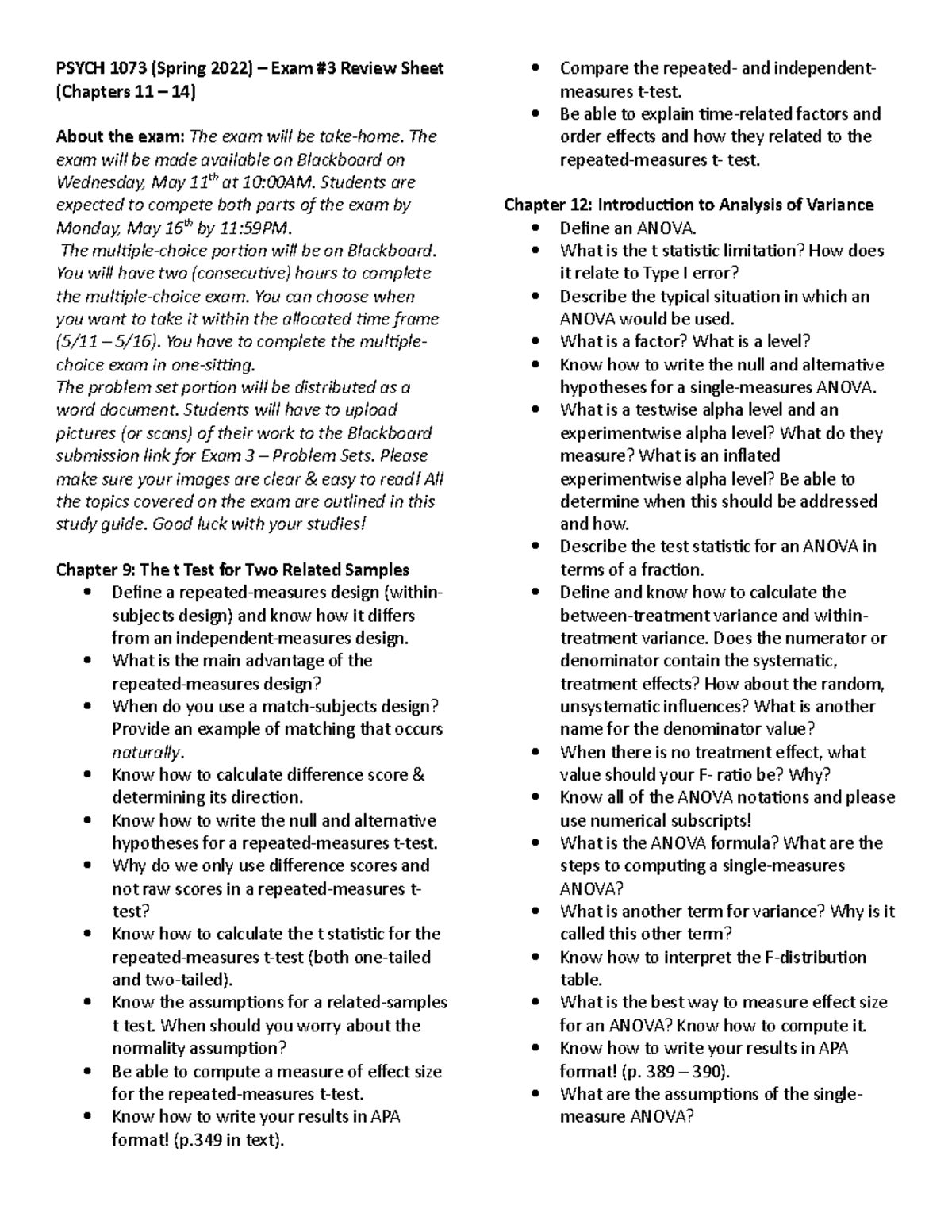 PSYCH 107 3 (Spring 2022) Exam 3 Review Sheet - PSYCH 1073 (Spring 2022 ...
