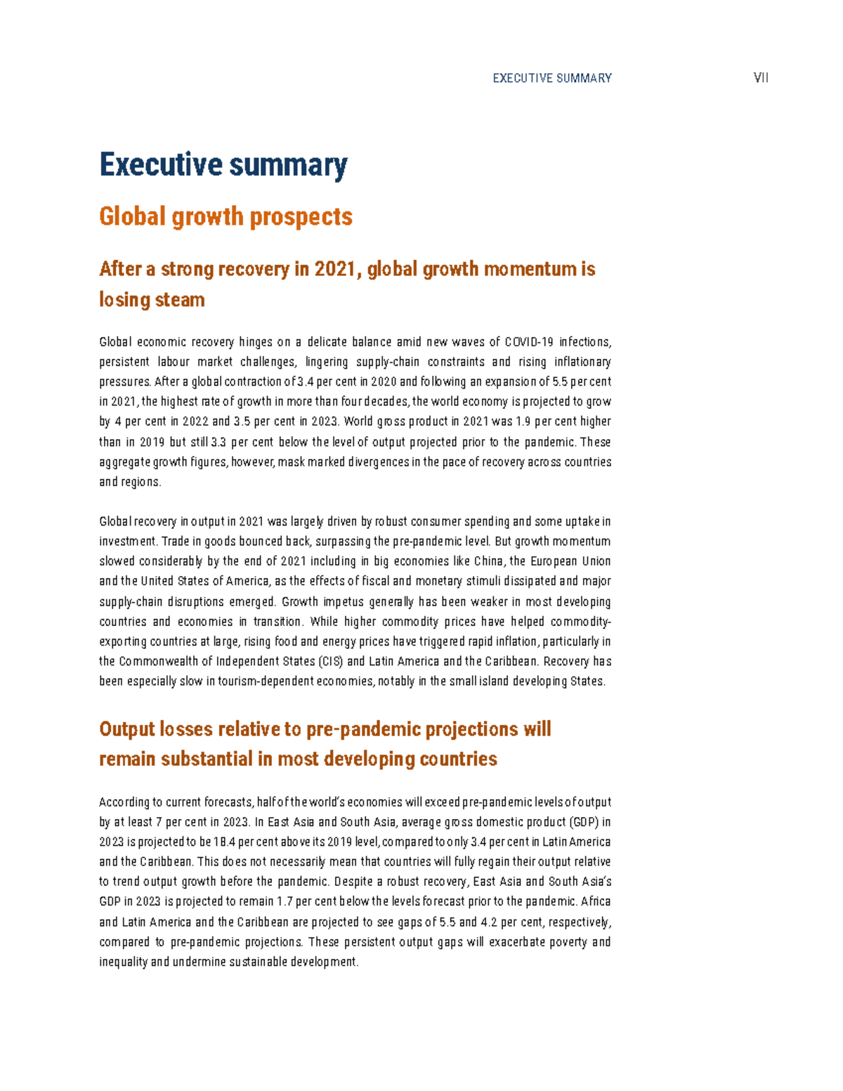 UN WESP 2022 - Summary - EXECUTIVE SUMMARY VII Executive summary Global ...