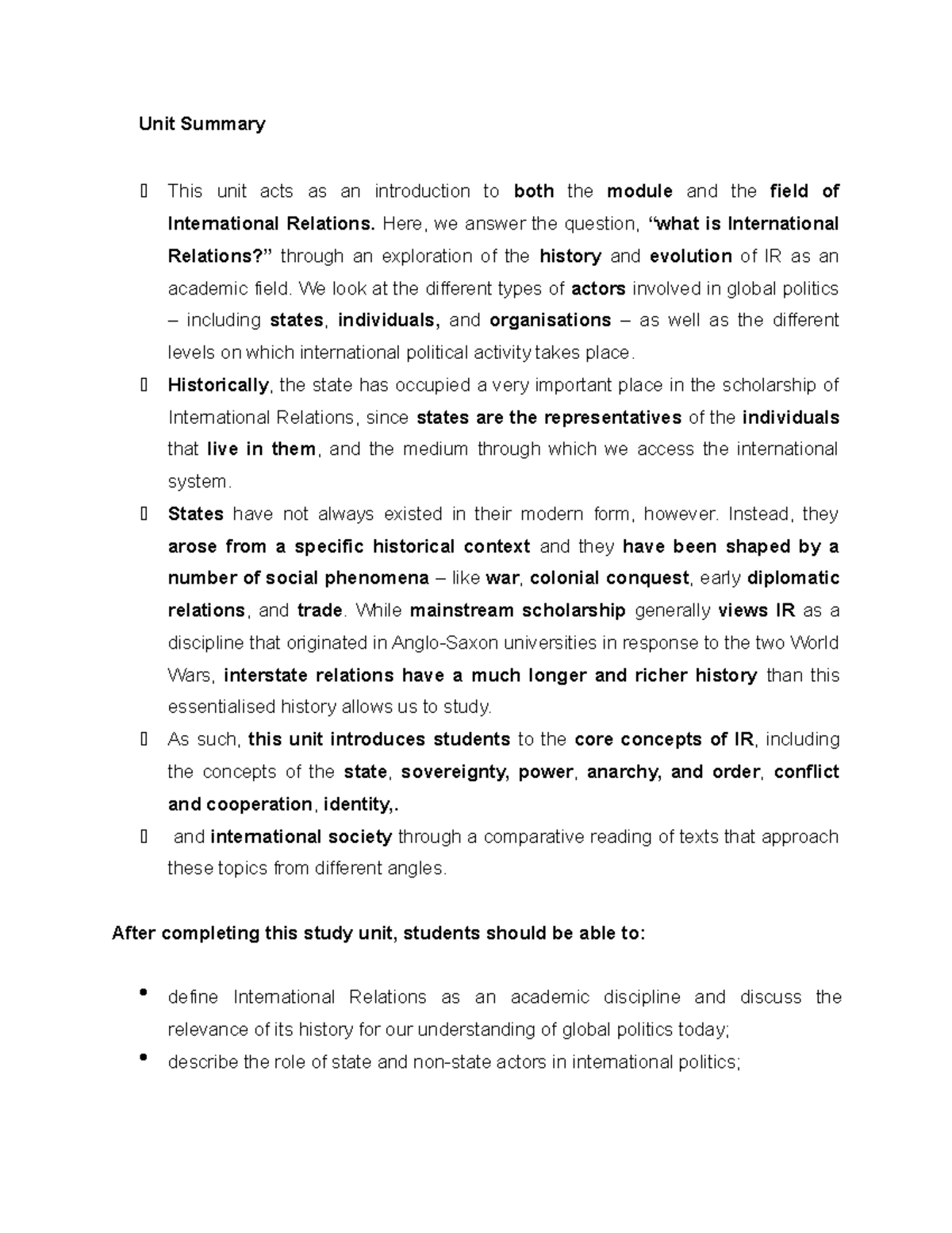 POLS 1524 Unit 1 Unit Summary 2022 - Unit Summary This unit acts as an ...