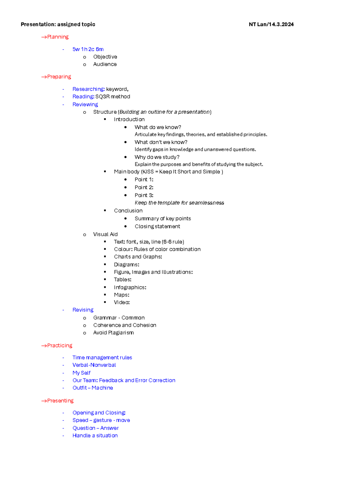 Key steps to presentations - Presentation: assigned topic NT Lan/14. → ...