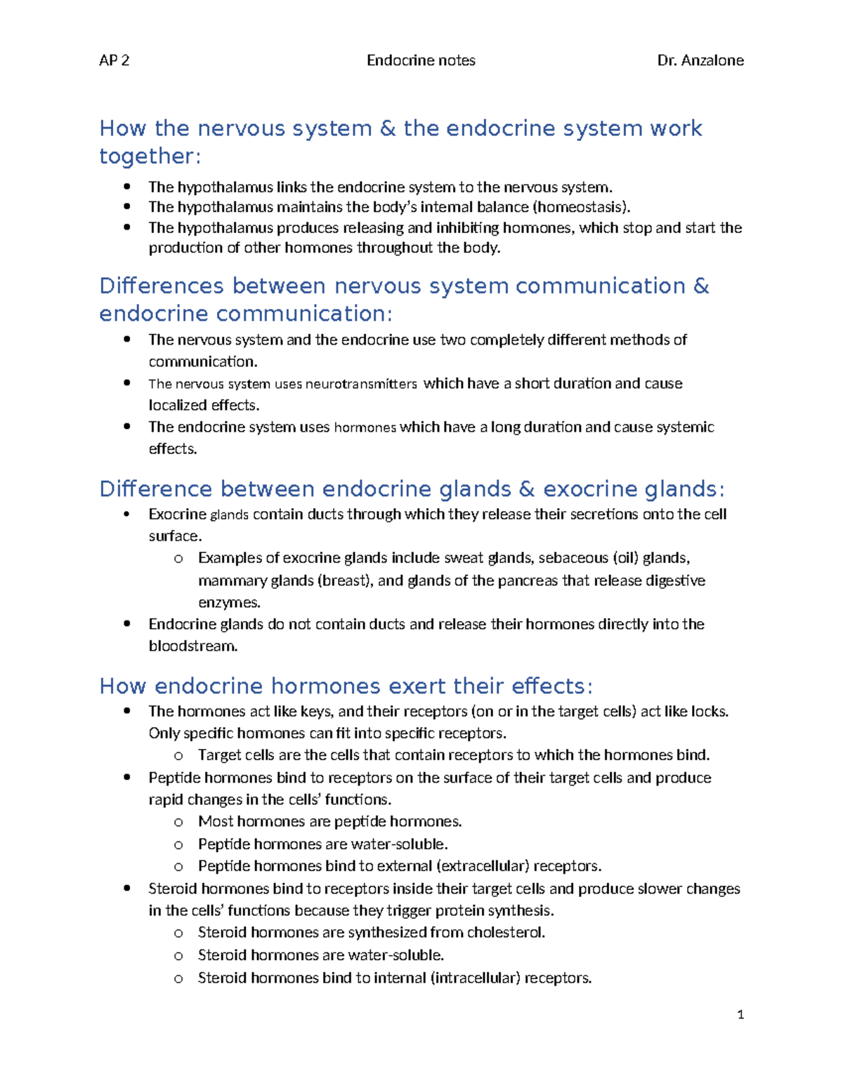 Endocrine notes - Enjoy! - How the nervous system & the endocrine ...